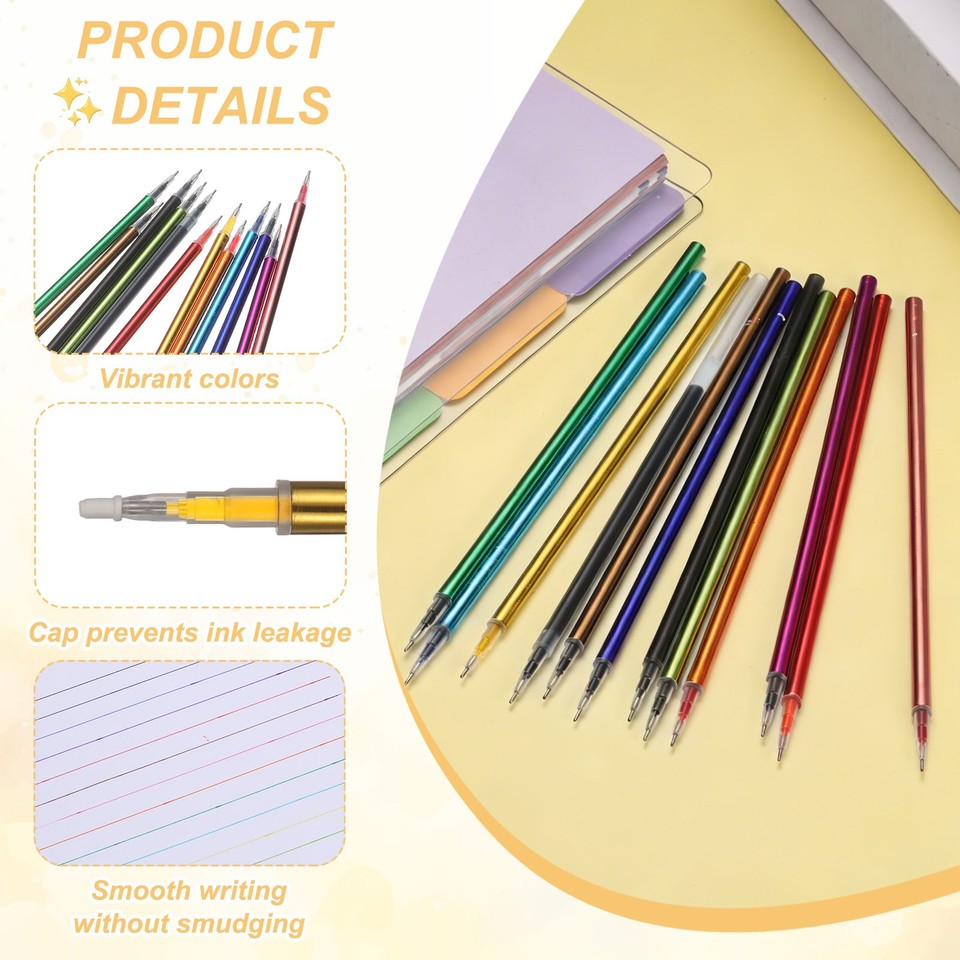 12Pack 0.5mm Gel Pen Refills for Coloring, Medium Point Pens Refills ...