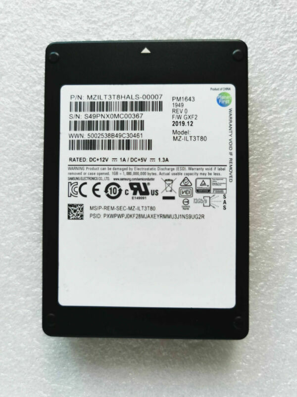 3.84 TB Samsung PM1643 SSD 2.5" SAS MZILT3T8HALS-00007 12GB Cache MZ ...