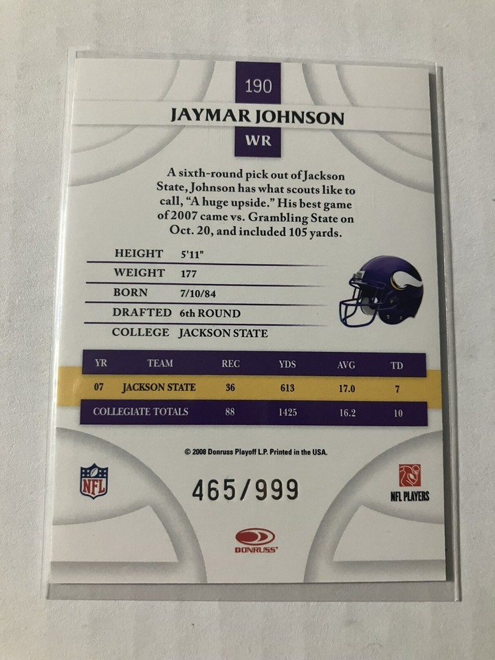 2008 Donruss Threads /999 Jaymar Johnson #190 Rookie RC | eBay