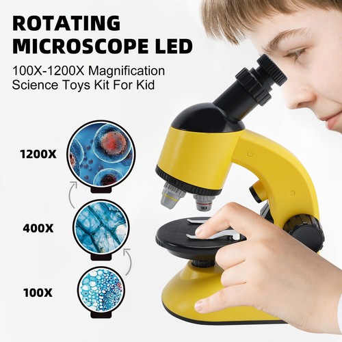 Rotating Microscope LED 100X-1200X Magnification Science Toys Kit For ...