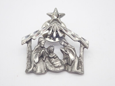 Nativity Scene with Gemstone Star Silver Tone Vintage Lapel Pin | eBay
