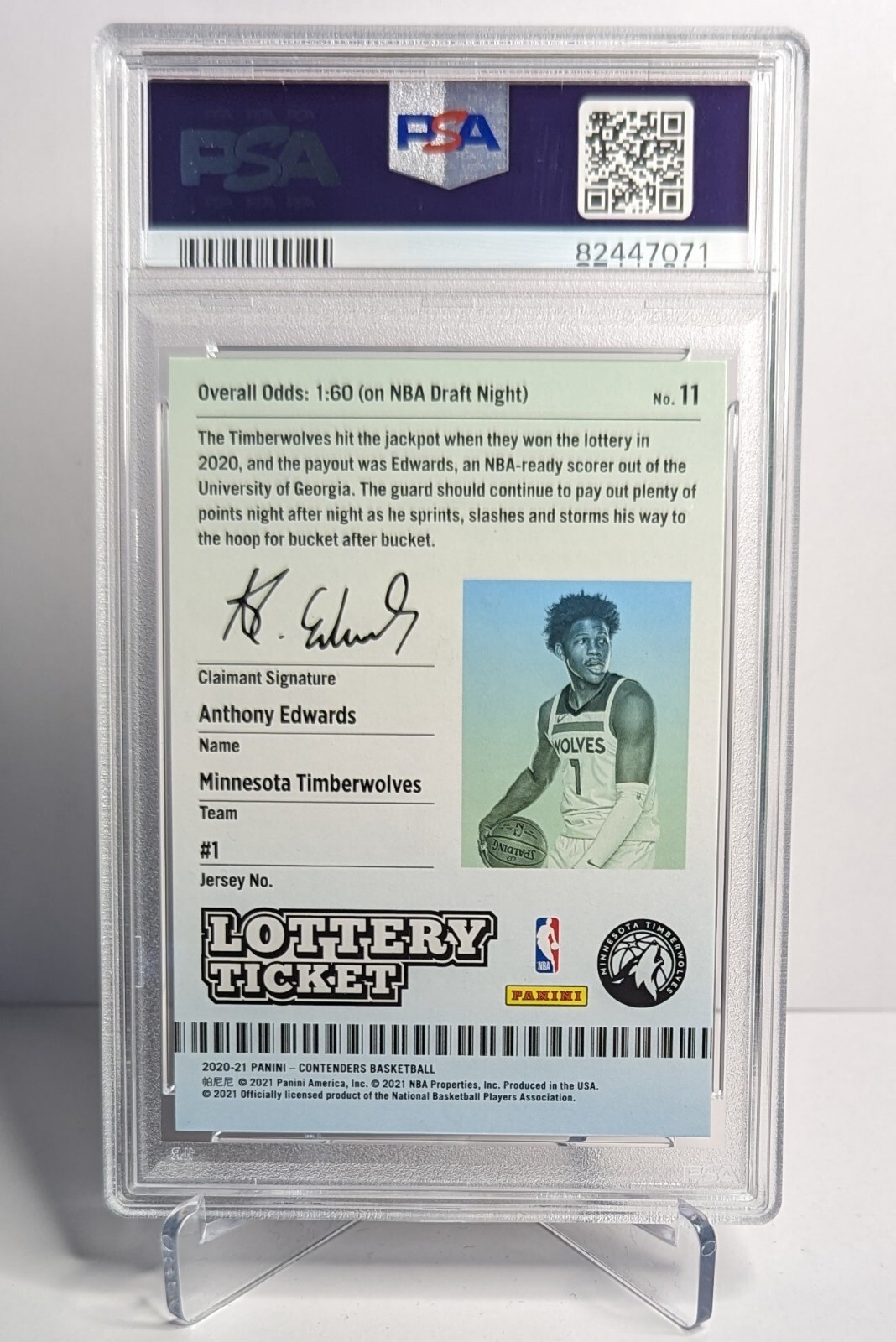 2020-21 Panini Contenders Anthony Edwards Lottery Ticket #11 RC PSA 10 ...