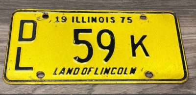 1975 ILLINOIS, Dealer License Plate # 59 K (3 Digits) Land of Lincoln ...