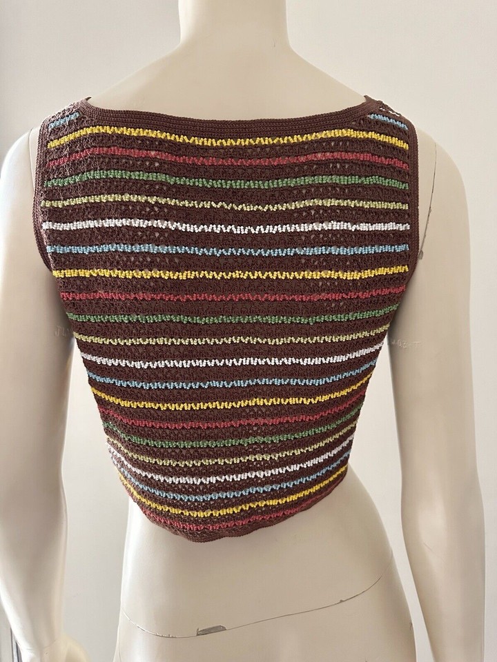 Philosophy Alberta Ferretti Top Vest Crochet Beads Brown Boho Hippie ...