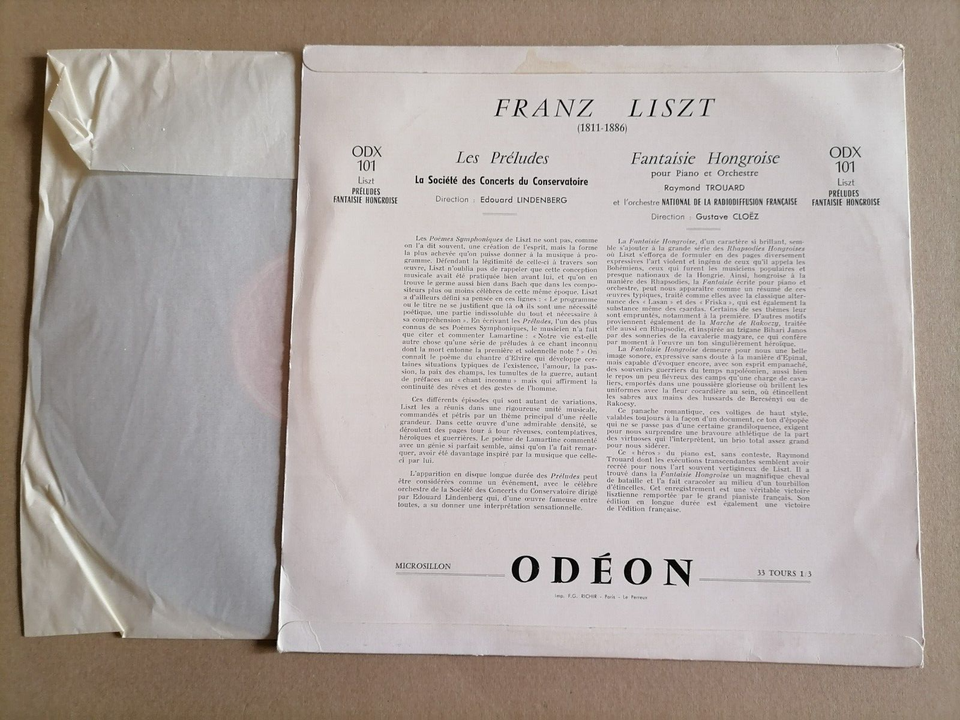 Liszt, Préludes, Fantaisie Hongroise/Raymond Trouard LP 1953 - Odeon ...