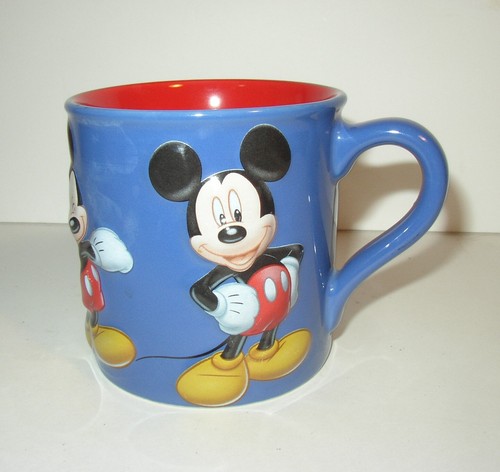 Disney Store Mickey Mouse Coffee Mug Blue 3D Raised Images Ceramic Cup ...