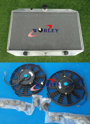 62MM Aluminum Radiator&FANS Fit Jaguar XKE 5.3L E-TYPE Series 3 V12 ...