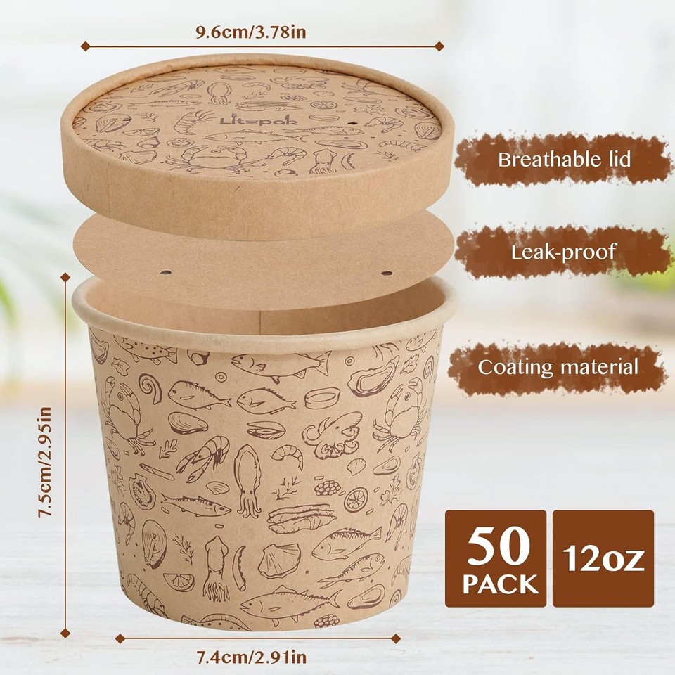 50 Pack 12oz Disposable Soup Cups To Go Soup Containers with Lids for ...