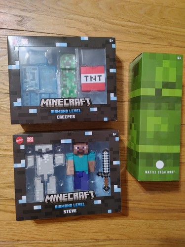 Minecraft Diamond Level Steve, Creeper & Panda Lot Of 3. Boxes Included ...