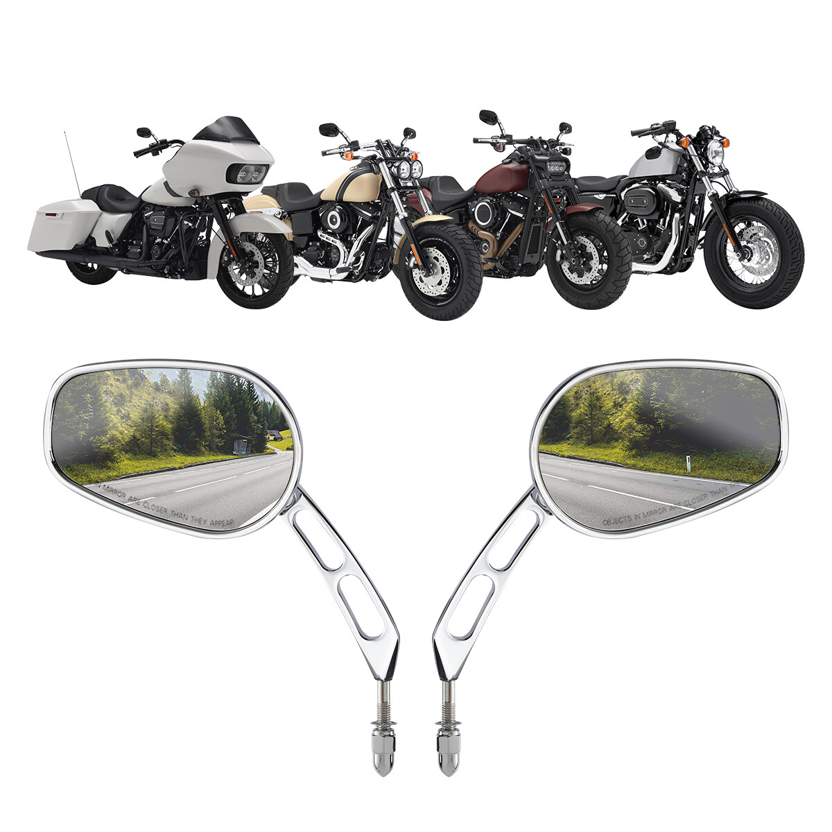 Chrome Rear View Mirrors Fit For Harley Touring Street Glide Road King ...