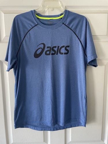 Asics Shirt Mens Medium SS Blue W/black Stitching Sports Active Running ...