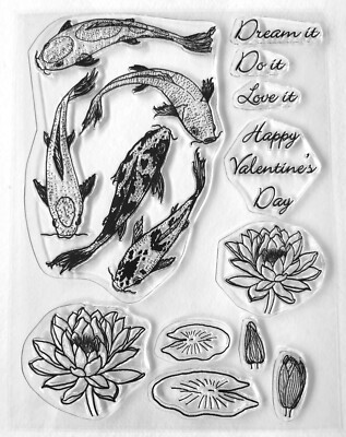 Koi Fish and floral elements Clear rubber stamp set 8x6" | eBay