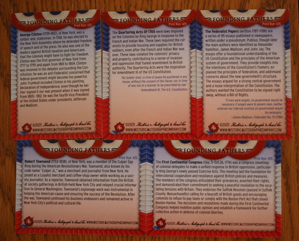 2025 HISTORIC AUTOGRAPHS FOUNDING FATHERS PICK ONE /425 - 40,66,84,91 ...
