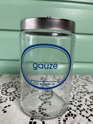 Grafco Medical Apothecary Glass Jar stainless Lid blue letters Gauze | eBay
