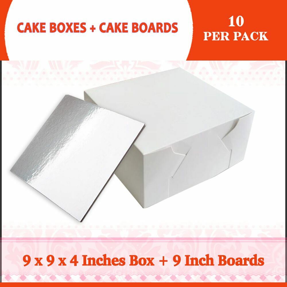 CAKE BOXES 9x9x4 -10Pk+10Pk Cake Board 9" RD Decoration Cardboard ...