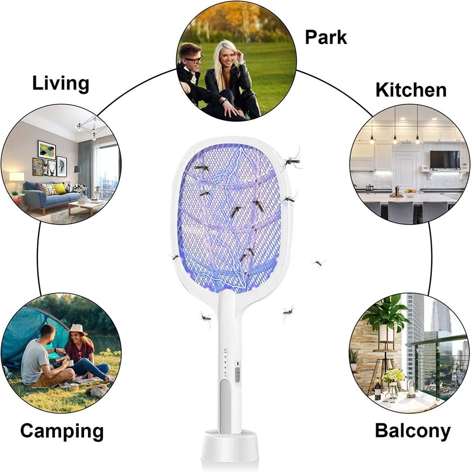 Bug Zapper Racket Fly Killer Electric Wasp Mosquito Insect Pest Swatter ...