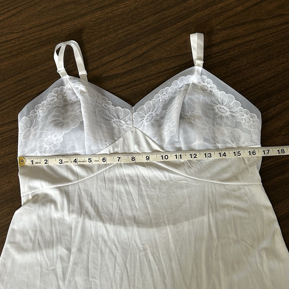 Vintage Vanity Fair Full Slip Dress L Lingerie 38 White Lace Trim USA ...