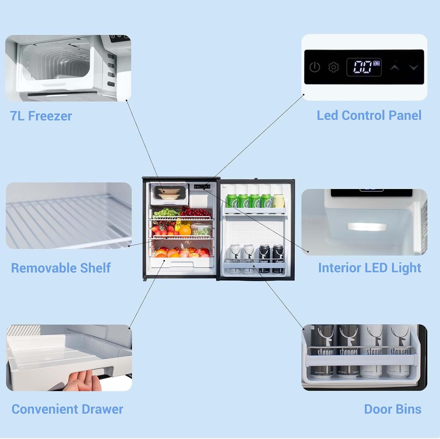SMAD 3 Cu.Ft RV Refrigerator, 85L RV Fridge with Freezer, Compact DC 12 ...