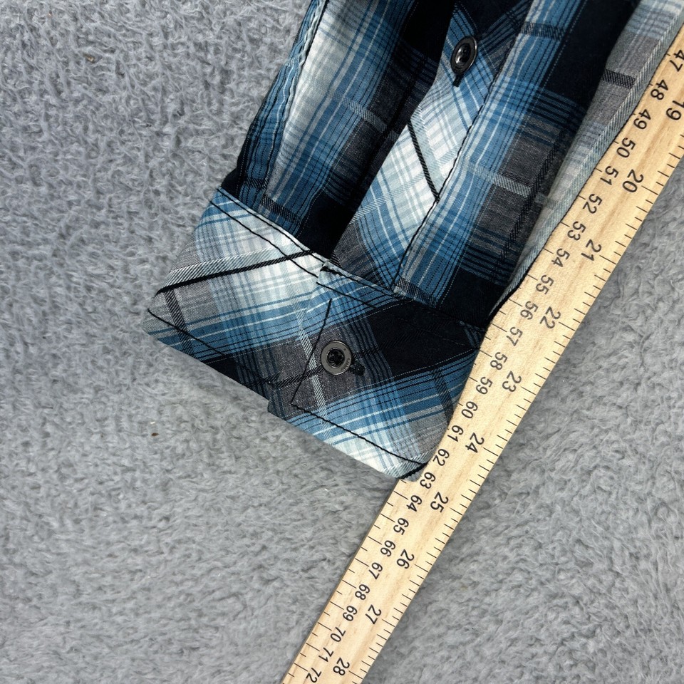 Helix Shirt Mens Large Blue Black Plaid Athletic Fit Metal Button Up ...