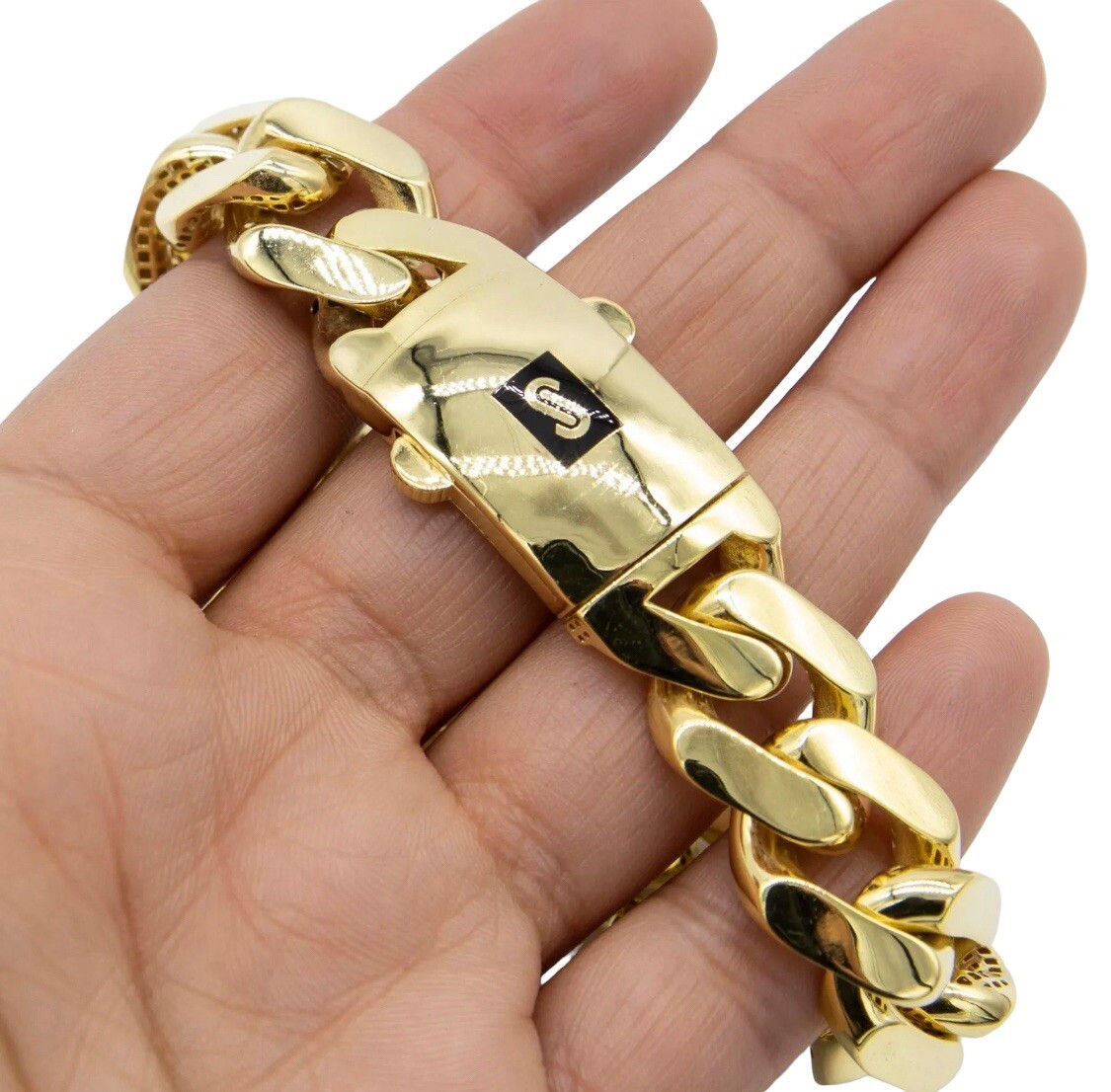 Real 10k Yellow Gold 17mm Miami Cuban Royal Link Plain Box Clasp ...