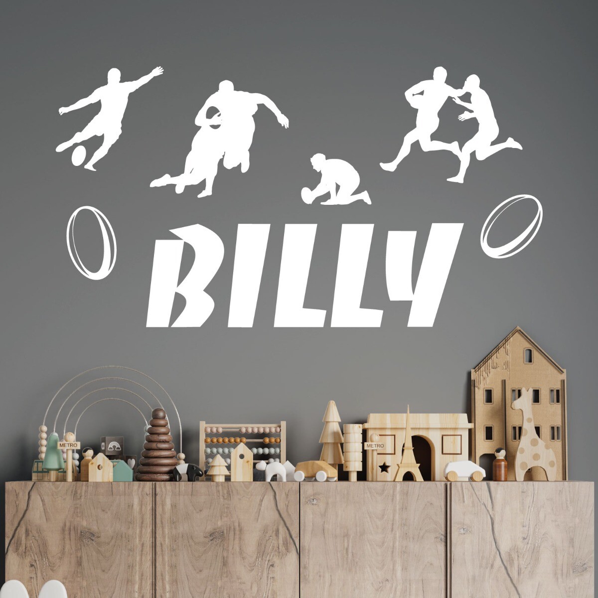 Personalised Name Boys Girls Wall Art Sticker - Sport Rugby Ball Game ...