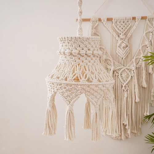 Hand-Knitted Macrame Ceiling Lamp Shade Boho Modern Hanging Light Cover ...