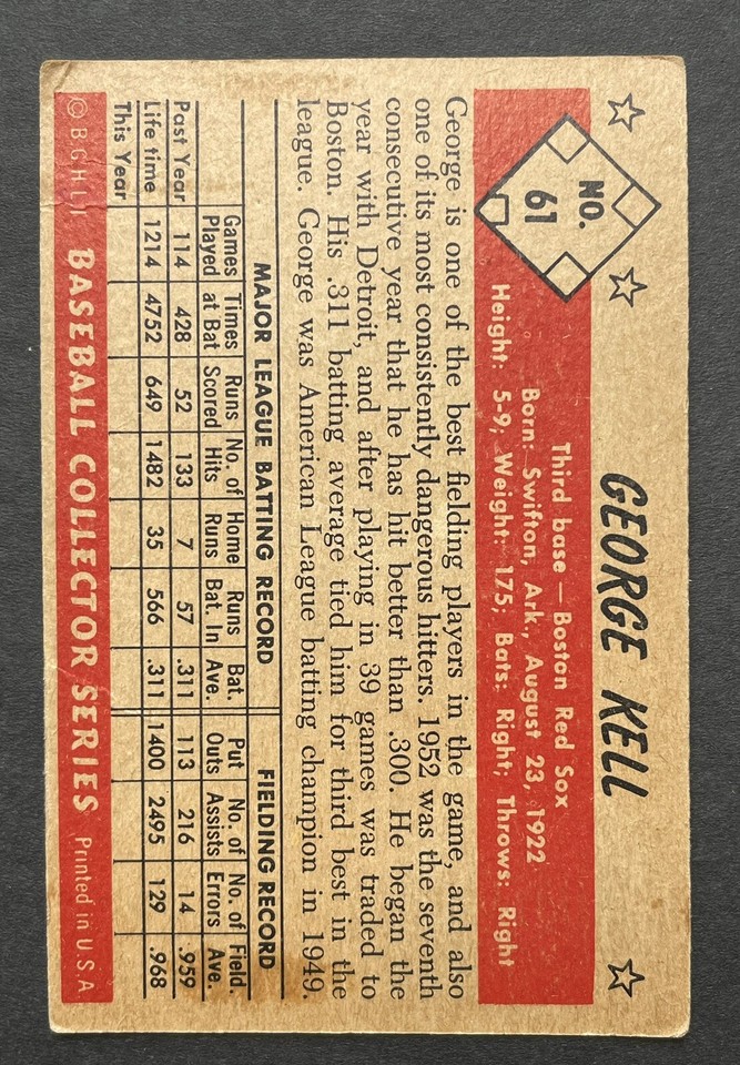 1953 Bowman George Kell Card VG/Ex Boston Red Soxs Detroit Tigers | eBay