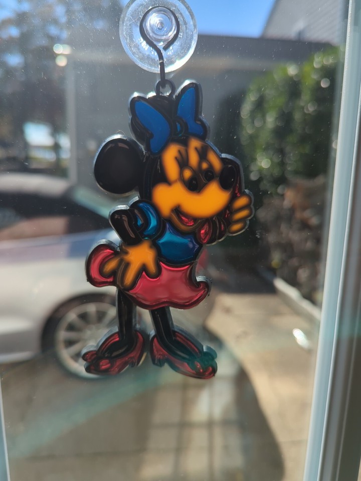 Minnie Mouse blue shirt Suncatcher Stained Glass-style window hanging ...