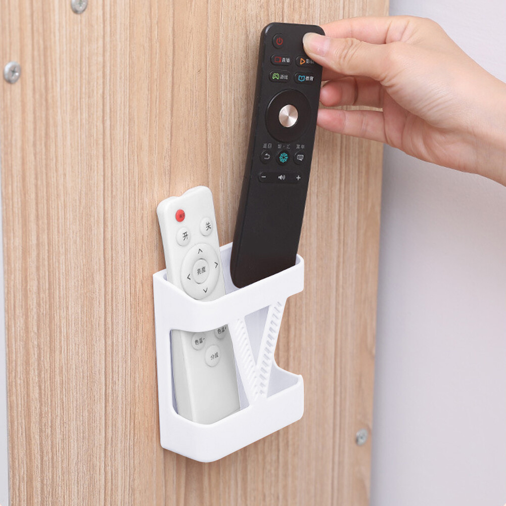 Punch-Free Wall-Mounted Remote Control Storage Rack Plug Bracket (White ...