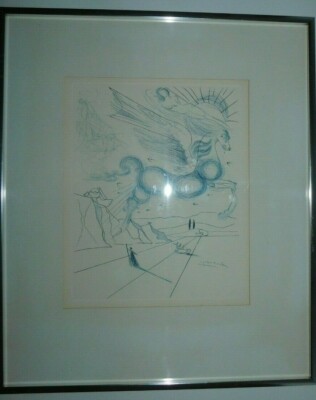 Salvador Dali signed Pegasus winged horse Zeus pen ink drawing litho ...