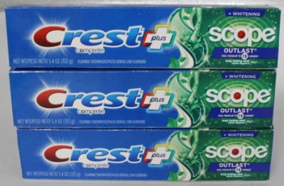 Crest Complete Plus Scope Outlast + Whitening Toothpaste 3 Pack 5.4 oz ...