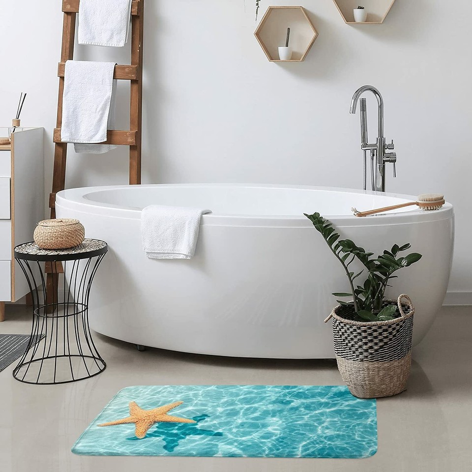 Teal Blue Geometric Grey and White Bath Mat for Bathroom Mat Bath Rug ...