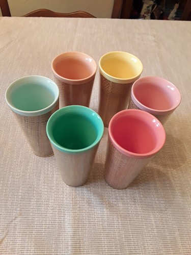 Vtg MCM TIKI Raffiaware Thermo-Temp 6 Tumblers Raffia Weave Insulated 6 ...