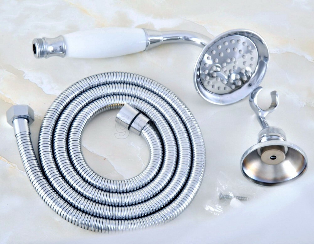 Chrome Telephone Style Bathroom Ceramics Hand Held Shower Head + 1.5m ...
