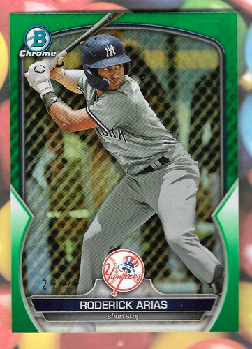 RODERICK ARIAS 2023 TOPPS BOWMAN CHROME GREEN SP ROOKIE RC #'D /99 MLB ...
