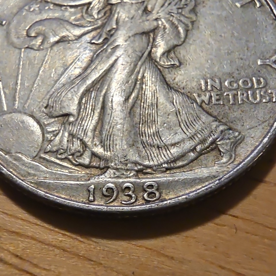 1938 Liberty Walking Half Dollar Silver Coin 50C United States .900 ...