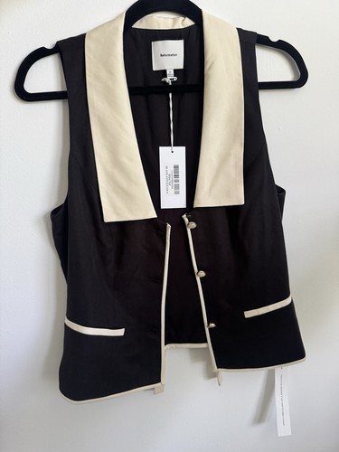 NWT Reformation Reba Top Vest Button Down Sleeveless Collar Black size ...
