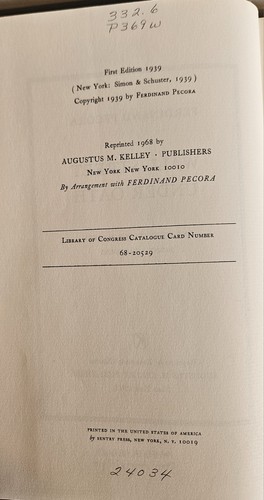 WALL STREET UNDER OATH, Ferdinand Pecora, 1968 Edition, Kelley ...