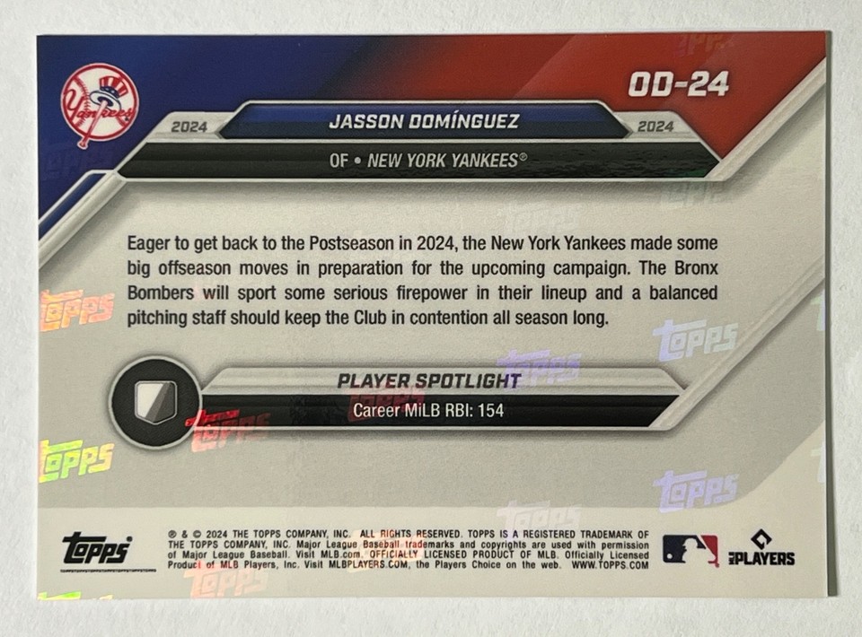 2024 Topps Now Road to Opening Day Black #OD24 JASSON DOMINGUEZ RC ...