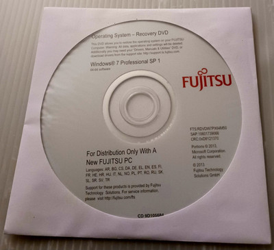 Fujitsu Windows 7 Pro 64-bit SP1 Operating System Recovery DVD (PN ...