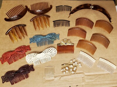 Vintage Hair Comb Clip Barrette Lot Celluloid Faux Tortise Shell ...