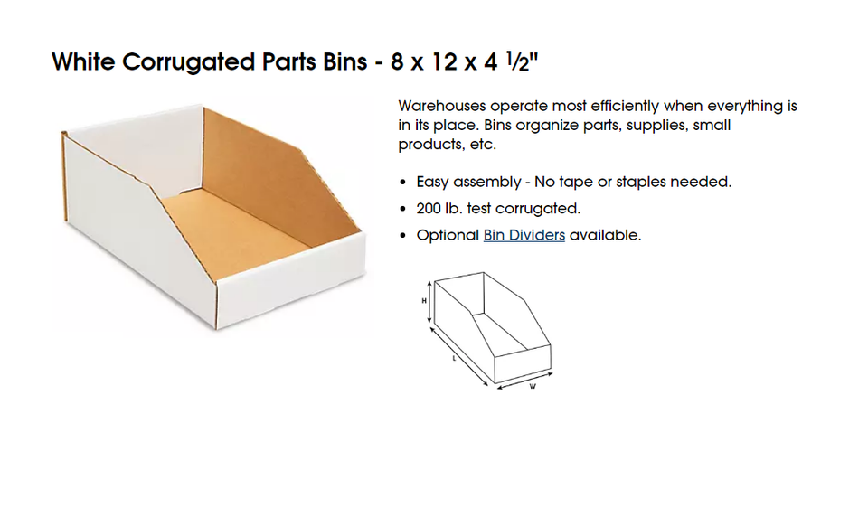 (3) 8" X 12" x 4 1/2" Corrugated Cardboard Open Storage Parts Bin Boxes ...