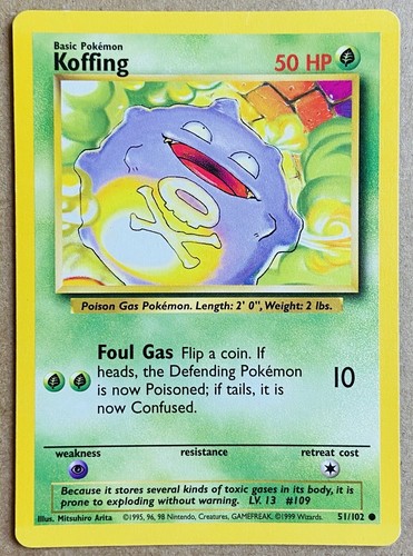 1999 WOTC POKÉMON TCG KOFFING UNLIMITED BASE SET COMMON 51/102 VG- MP ...
