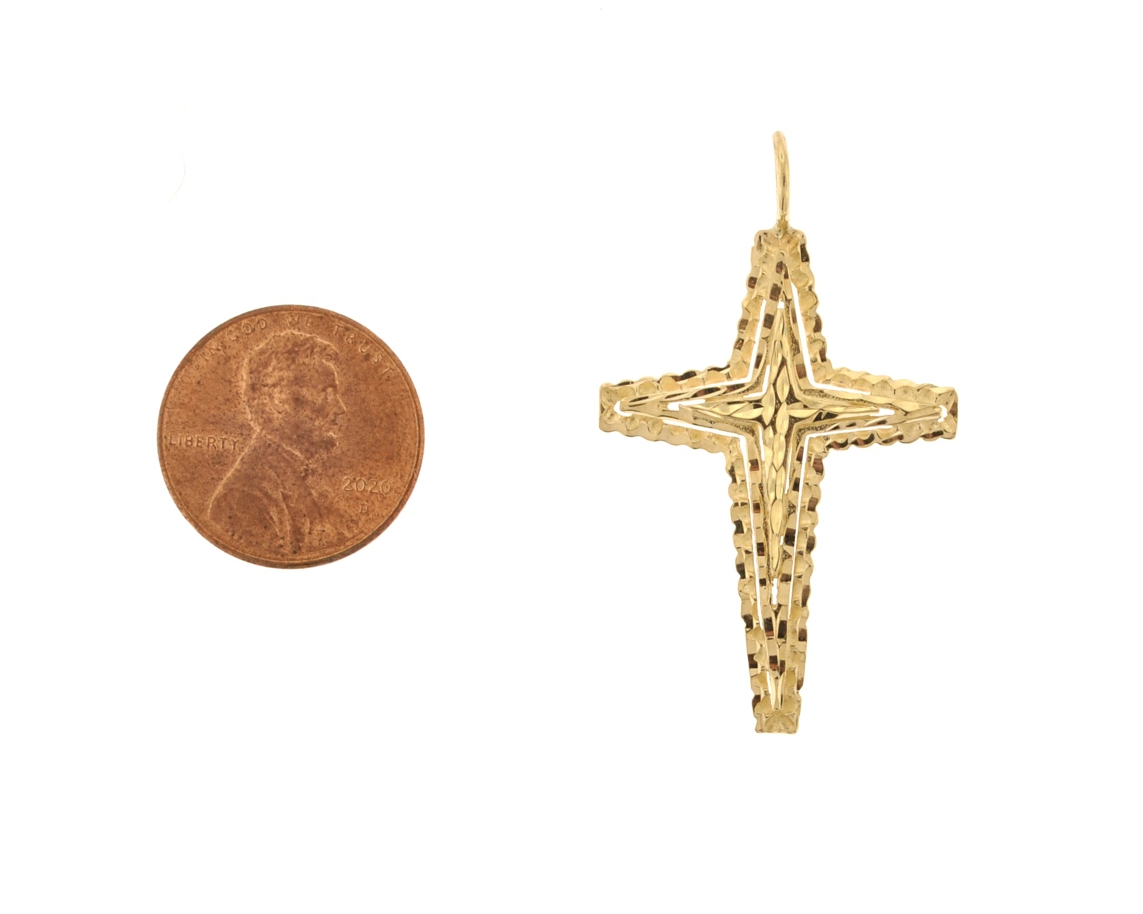 14K Yellow Gold Taper Design Diamond Cut Cross Pendan… - Gem