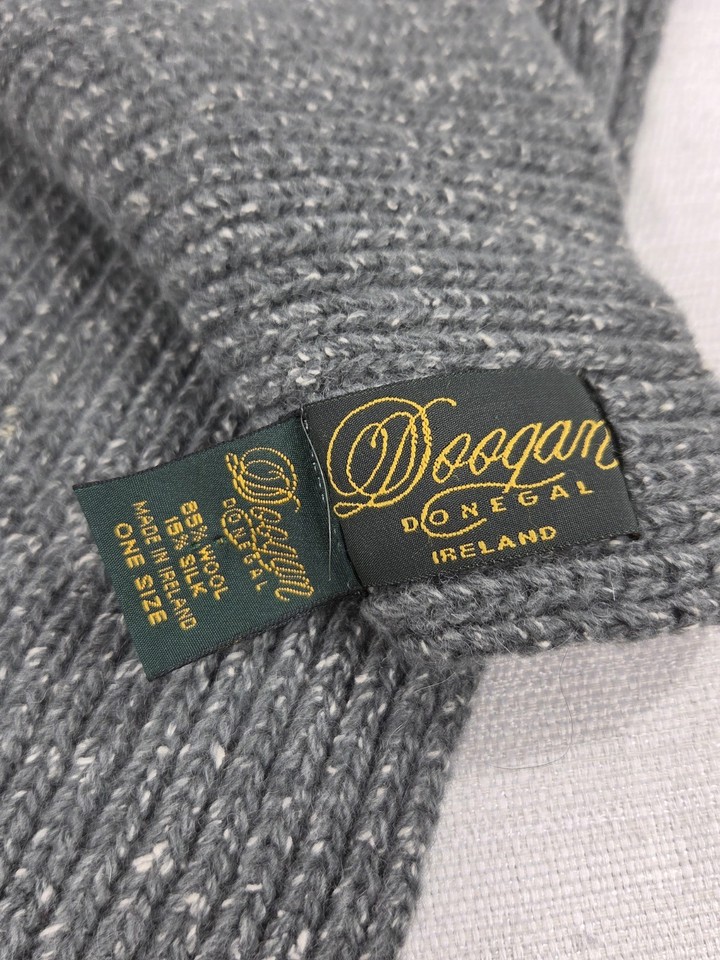 Doogan Donegal Irish Wool Silk Scarf Gray Green Thick Knit 11" X 66" | eBay