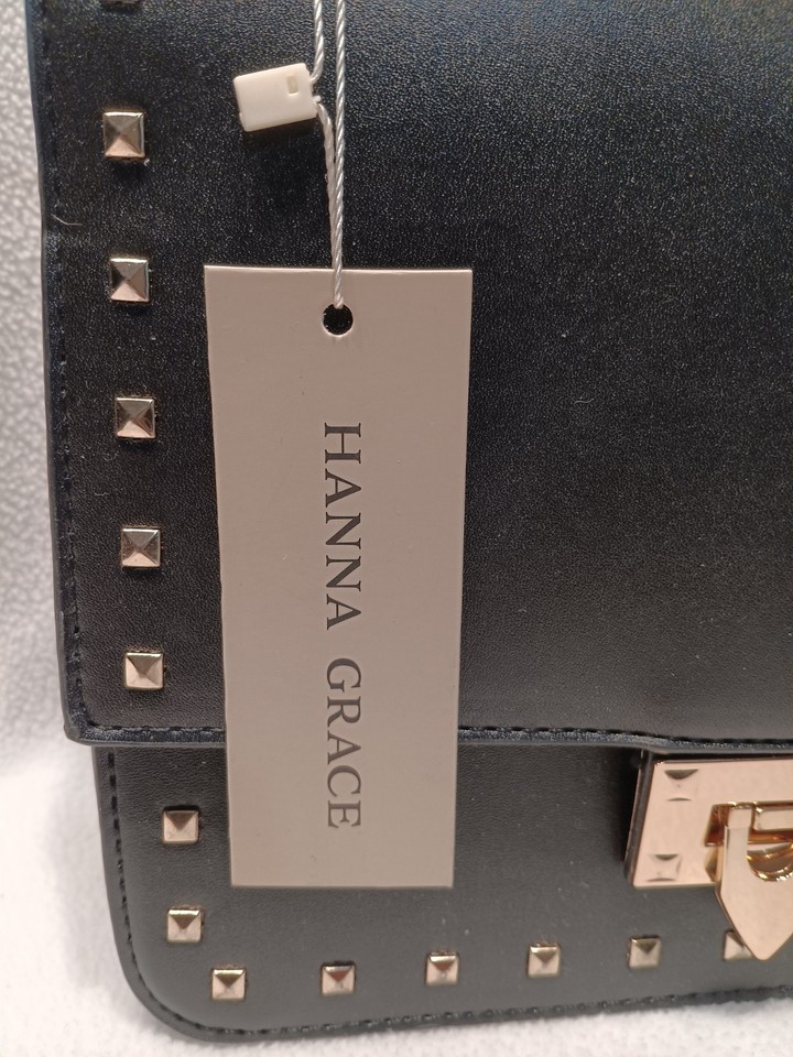 Hanna Grace Black Studded Handbag Purse Detachable Strap NEW w/Tags ...