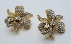 SIMAN TU EARRINGS Clear & Yellow Flowers PAVE' CRYSTALS Clip-On CHIC ...
