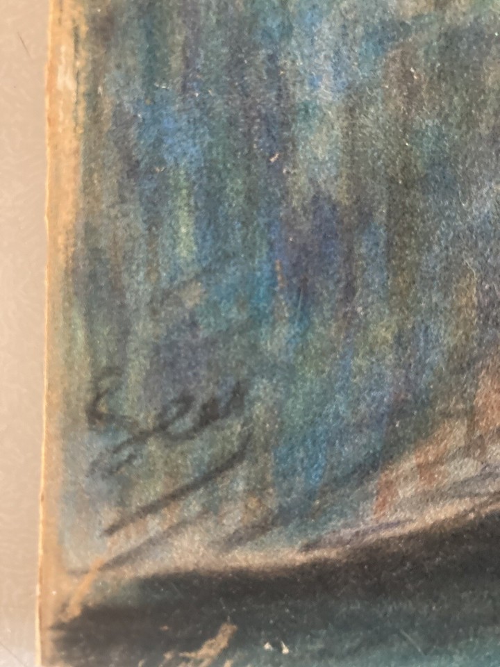 Beautiful Charcoal Drawing Village Roman Bridge Stone River 1960 Art To ...