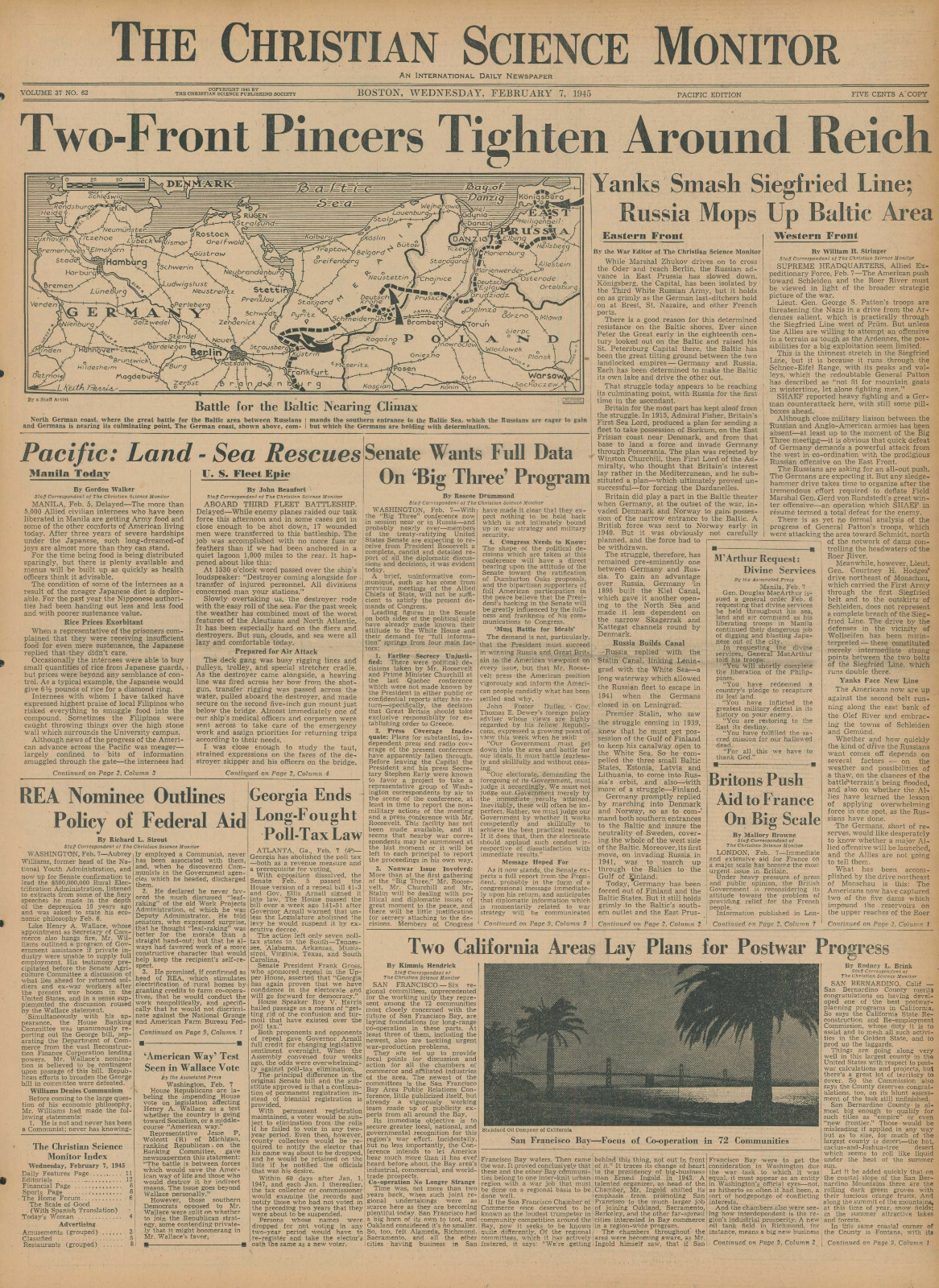 February 7, 1945 WWII Original Birthday Int. Newspaper USA SIEGRIED ...