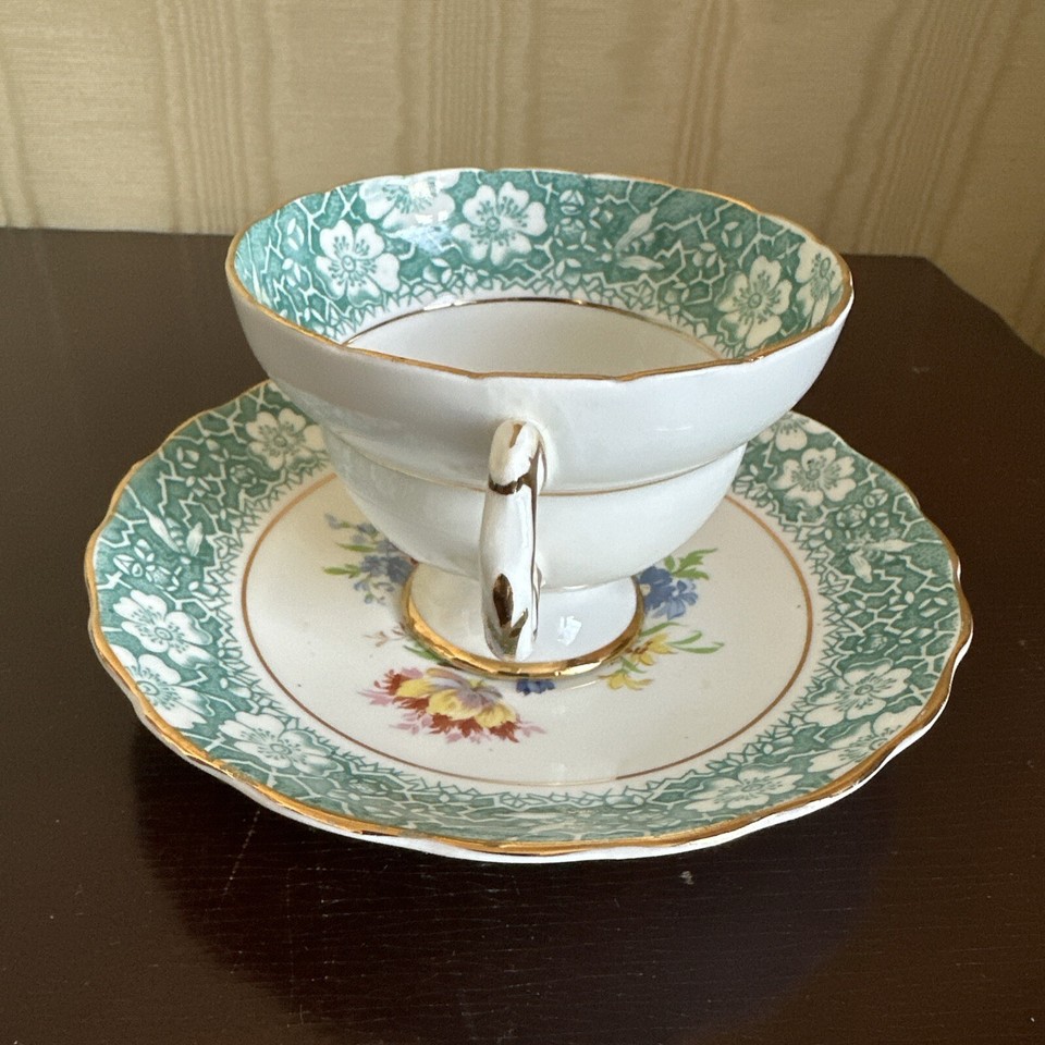 Vintage ROSINA Bone China Tea Cup and Saucer Turquoise w/ Gold Trim ...